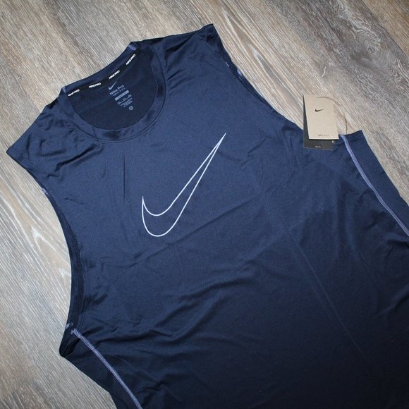 Nike | Shirts | Nwt Nike Mens Compression Tank Top Navy Blue White ...
